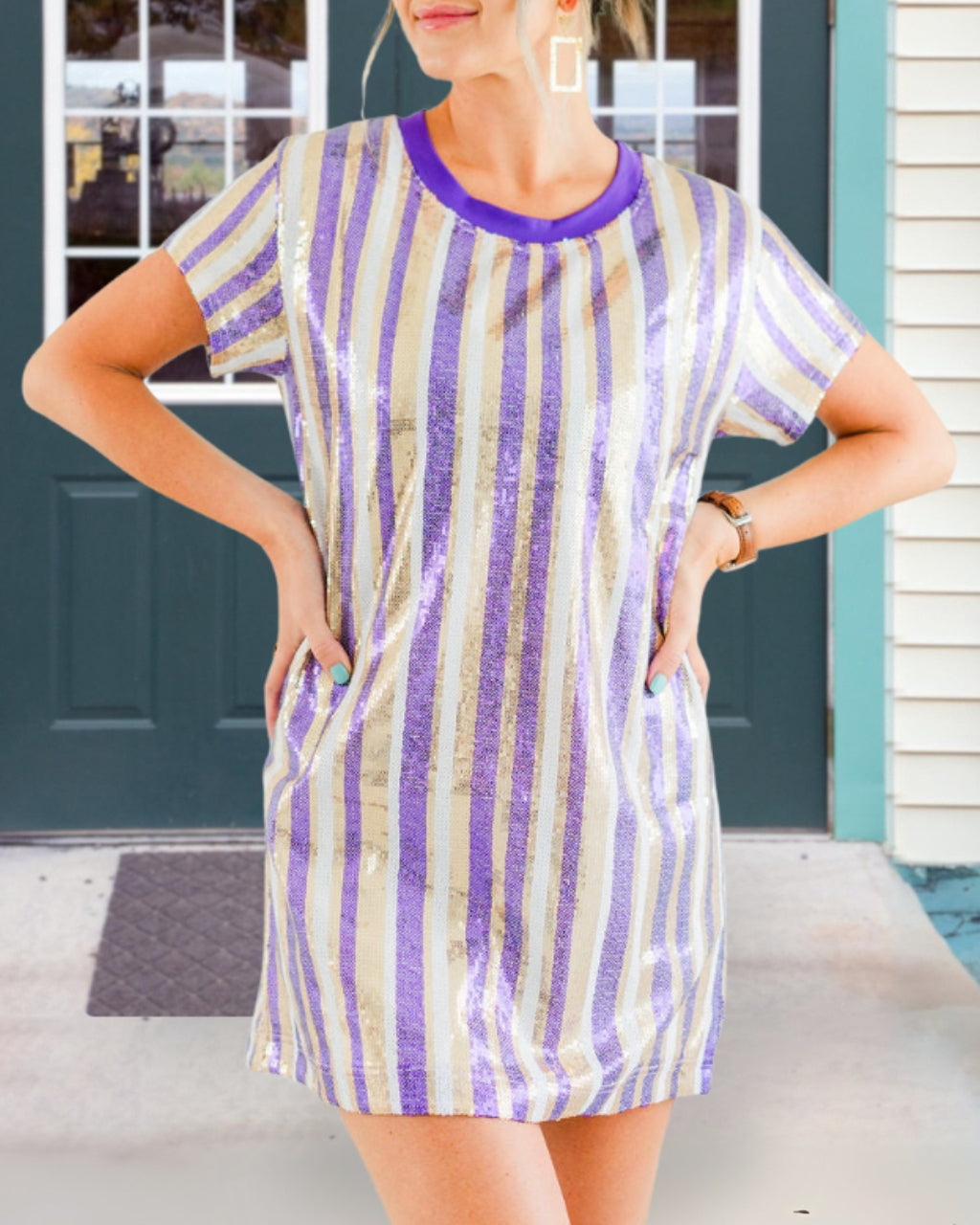 LSU Striped Sequin Game Dress