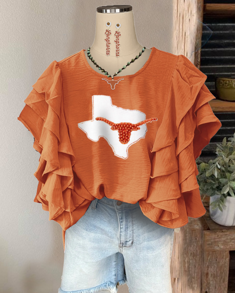 Texas Longhorns Beaded Ruffle Top