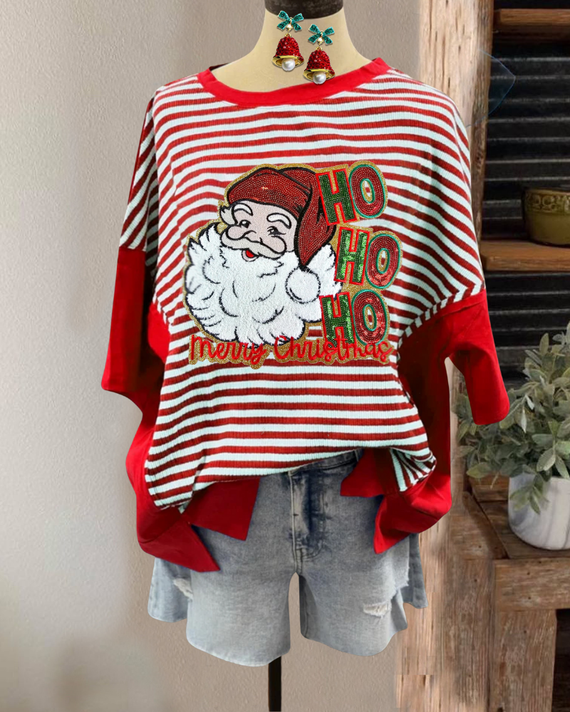 Santa Claus Sequin Striped Top